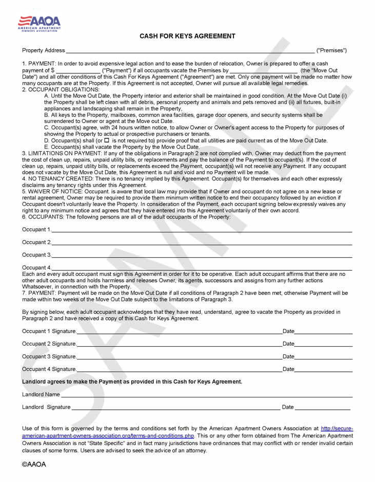 Cash For Keys Agreement Form | AAOA