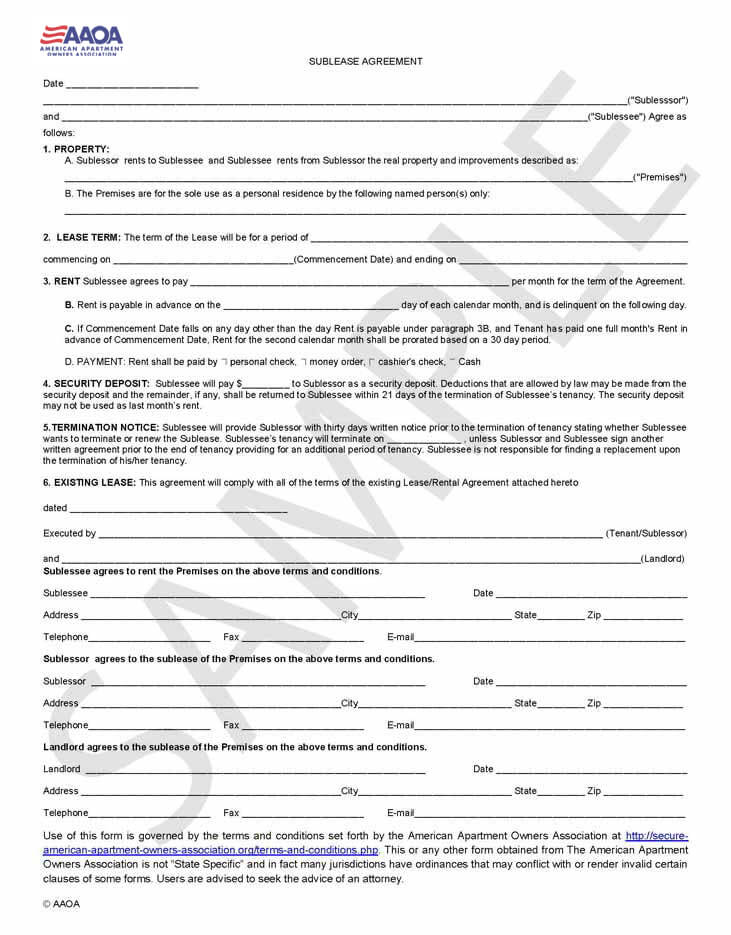 Sublease Agreement - AAOA